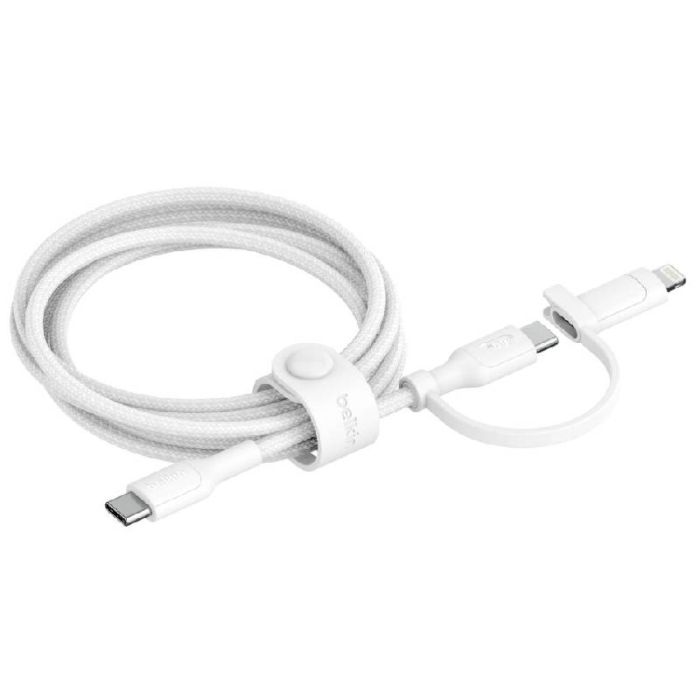 Câble De Charge 2en1 BELKIN USB-C Vers USB-C et Lightning - Blanc