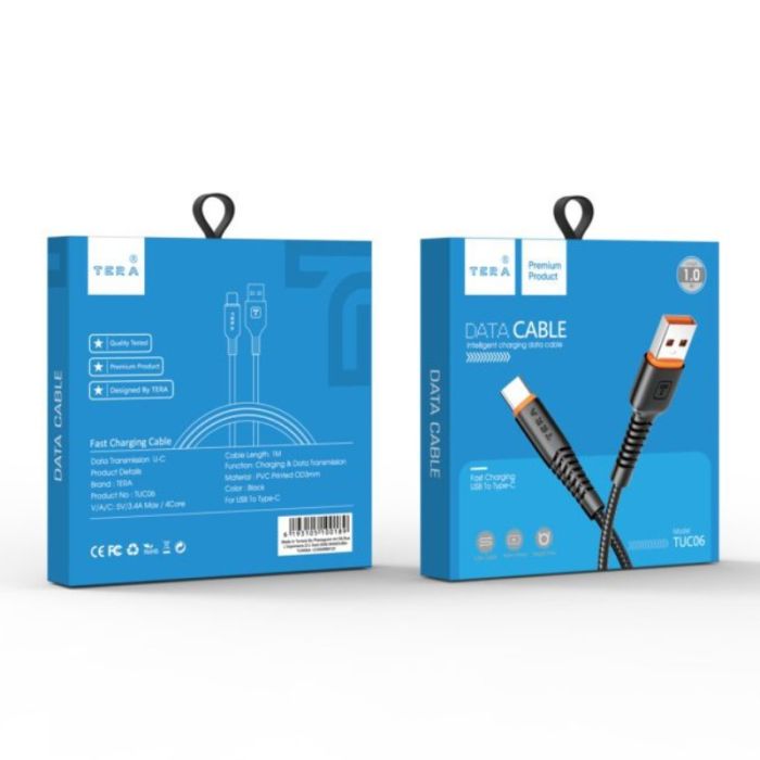 Câble De Charge imprimé en PVC TERA TUC06 type A vers type C - Noir