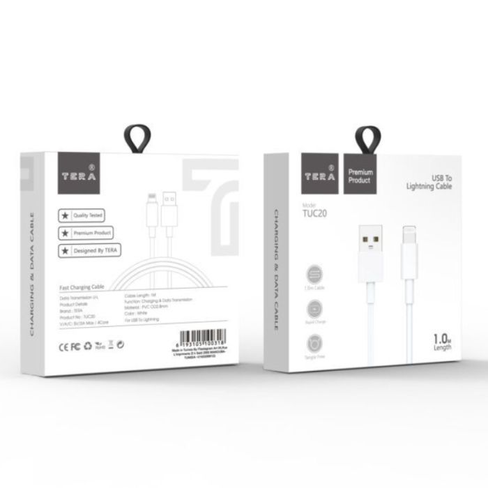 Câble De Charge TERA en PVC type A vers Lighting - Blanc