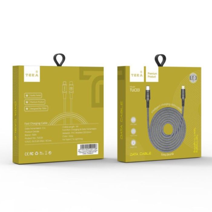 Câble De Charge tressé en PVC TERA type C vers Lighting - Gris