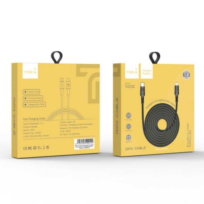 Câble De Charge tressé en PVC TERA type C vers Lighting - Noir