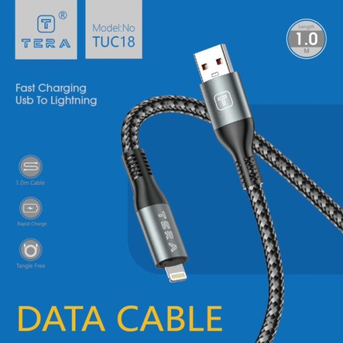 Câble De Charge tressé en TPE TERA type A vers Lighting - Noir