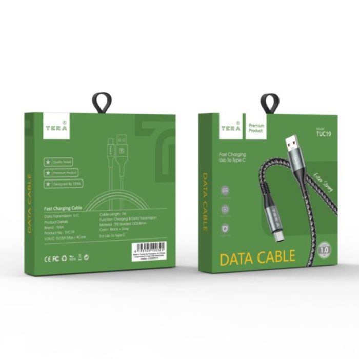 Câble De Charge tressé en TPE TERA type A vers type C - Noir