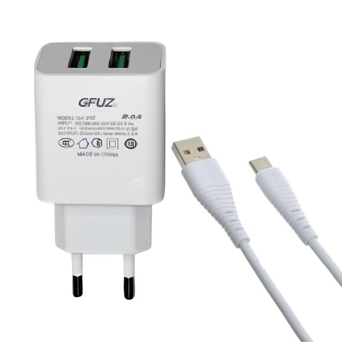 Chargeur Rapide GFUZ GA-02 – 2 Ports USB + Câble Type-C | Blanc