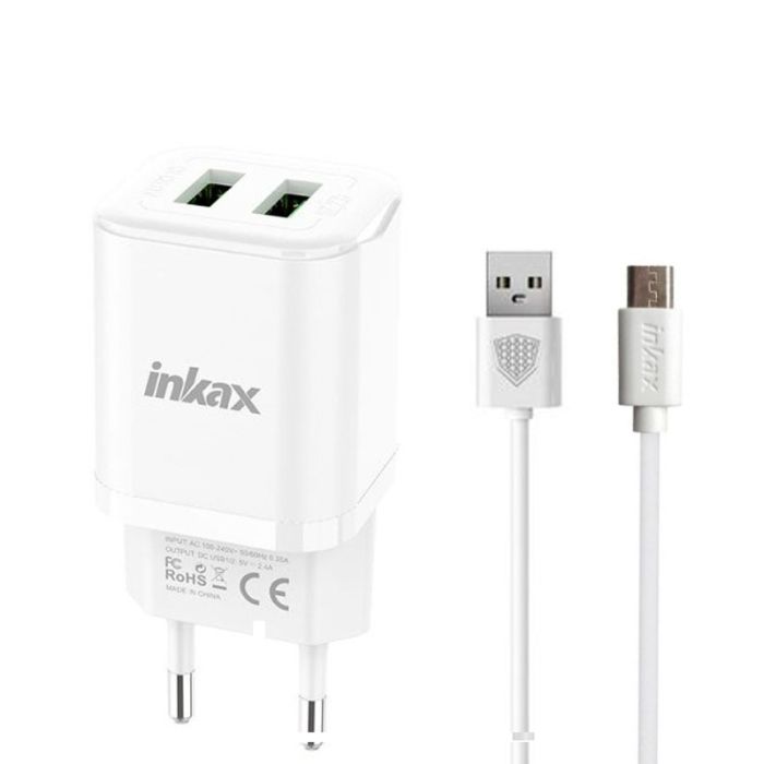 Chargeur Secteur INKAX HC-02 (2.4A) + Câble Micro USB | 2 Ports USB
