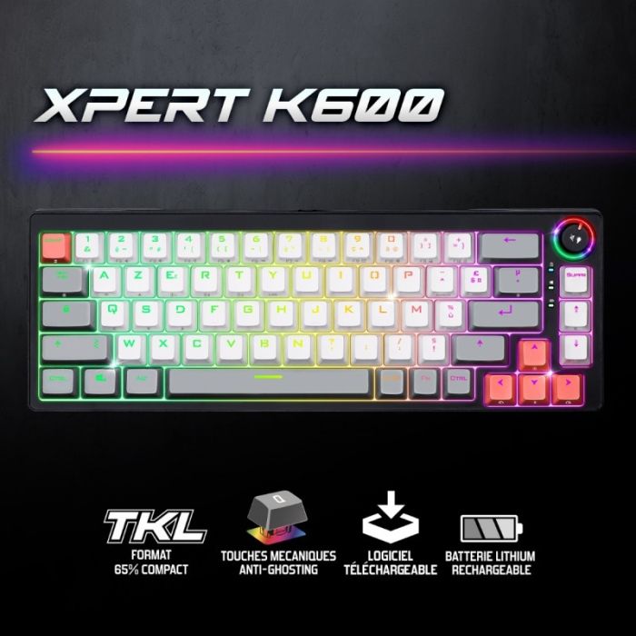Clavier Gamer Sans Fil SPIRIT OF GAMER Xpert k600 RGB - Gris