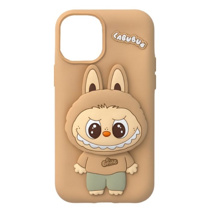 Coque Silicone Labubu – iPhone 13/14/15 Pro – Beige Foncé
