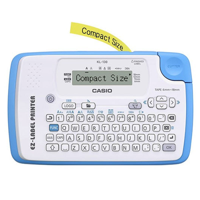 Étiqueteuse CASIO KL-130 – Écran LCD, Rubans 6 à 24 mm – Bleu & Blanc