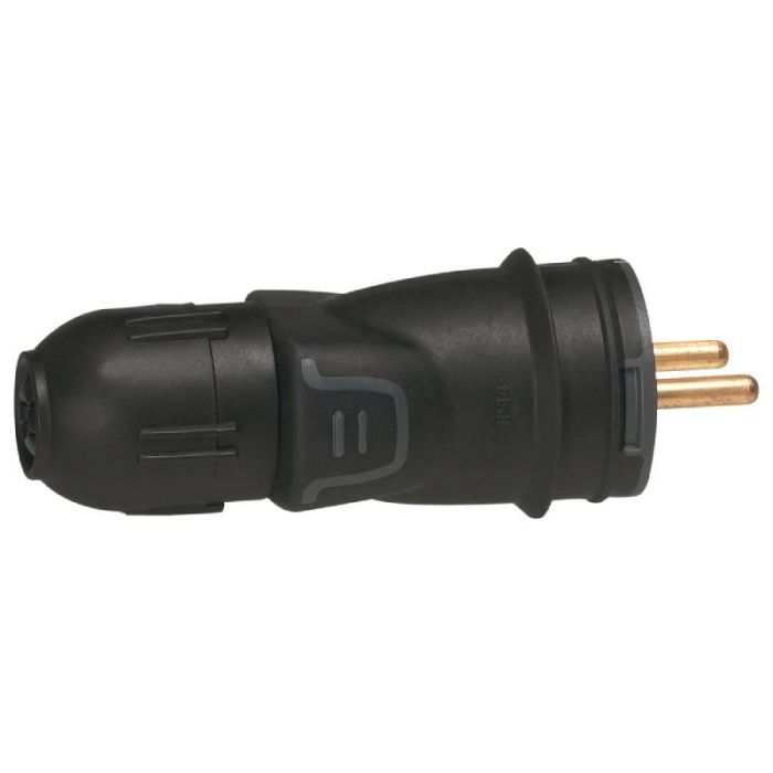 Fiche plastique LEGRAND 2P+T mâle caoutchouc - Noir
