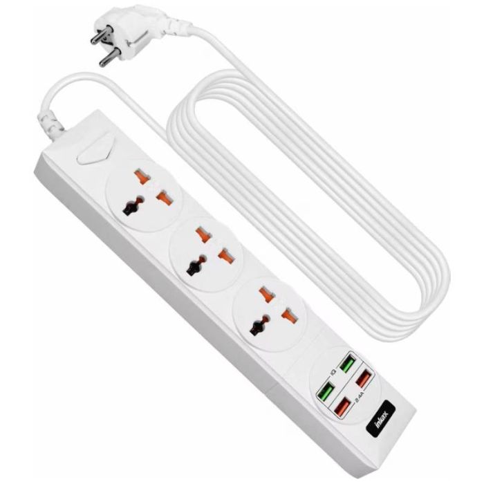 Multiprises INKAX 3 Prises + 4 USB 2.4A 3000W Blanc