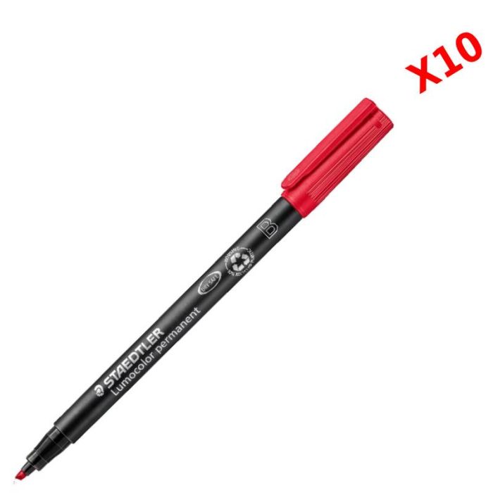 Pack 10 Stylos STAEDTLER Lumocolor Permanent Universel Rouge