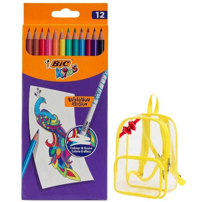 Pack de 12 Crayons Couleurs BIC Kids Evolution Illusion Avec Gomme
