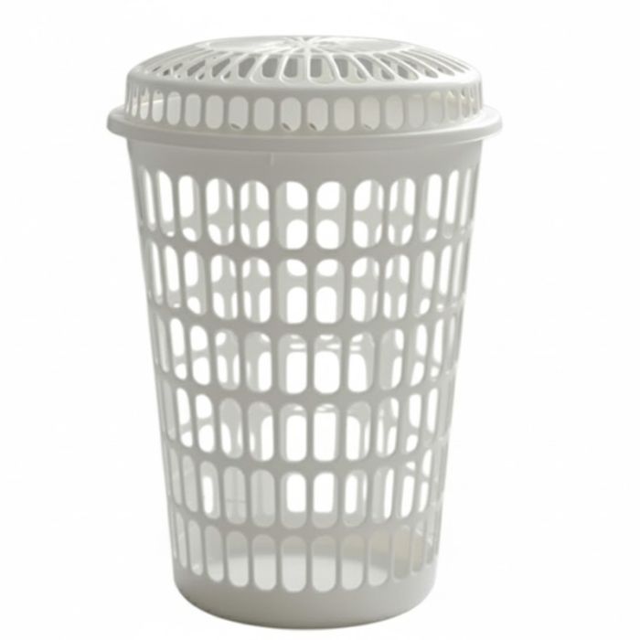Panier à Linge Rond Blanc avec Couvercle – Plastique Durable