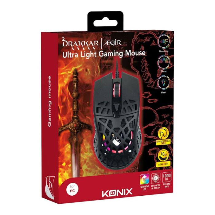 Souris Filaire Gamer KONIX Drakkar Aegir Ultra Light - Noir